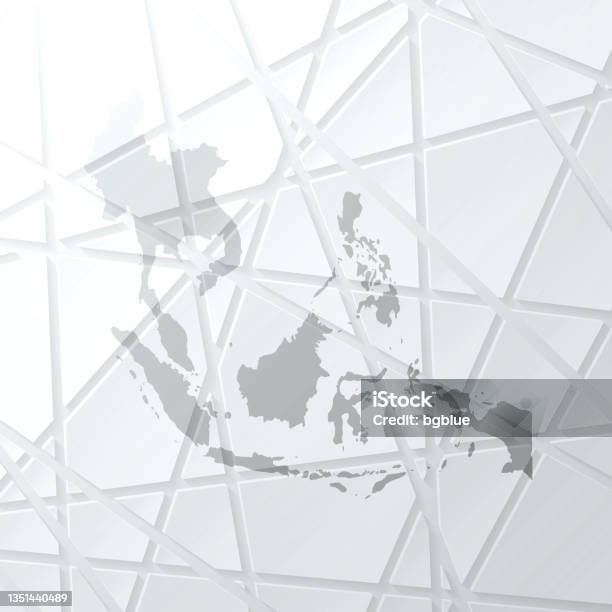 Southeast Asia Map With Mesh Network On White Background Stock