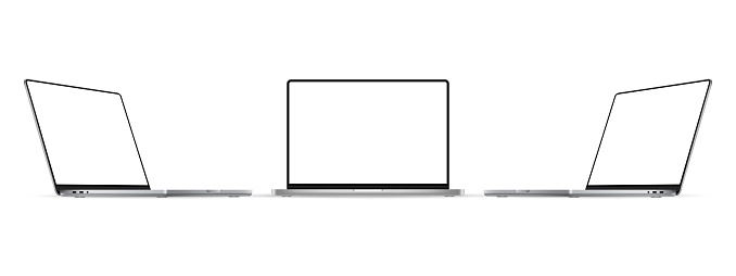 Laptop Perak Modern Mockups Dengan Layar Kosong Tampilan Depan Dan