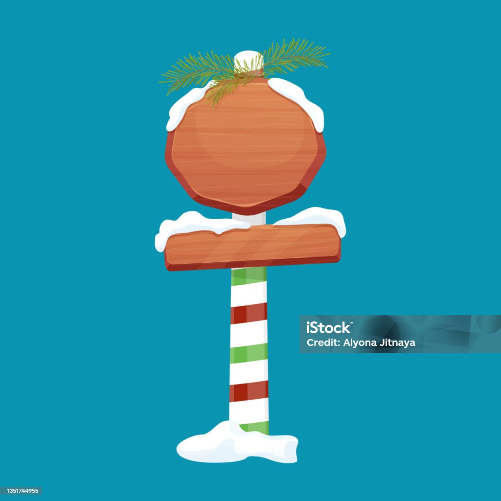 Christmas Wooden Signboard Road Signs On Striped Stick With Decoration
