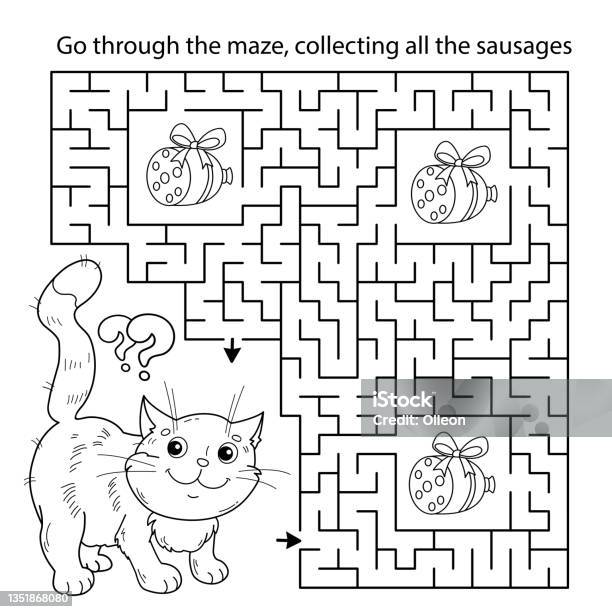 Labyrinthe Ou Jeu De Labyrinthe Puzzle Coloriage Contour Du Chat De