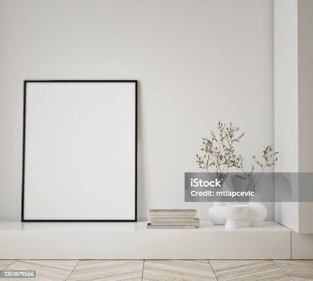 Bingkai Poster Mock Up Dengan Latar Belakang Interior Modern Ruang Tamu