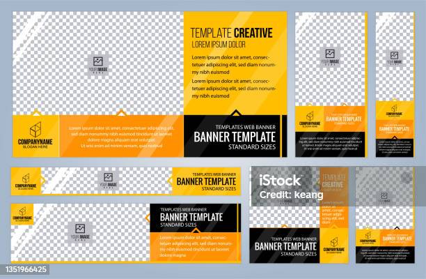 Set Template Spanduk Web Kuning Dan Hitam Coverpage Ukuran Standar