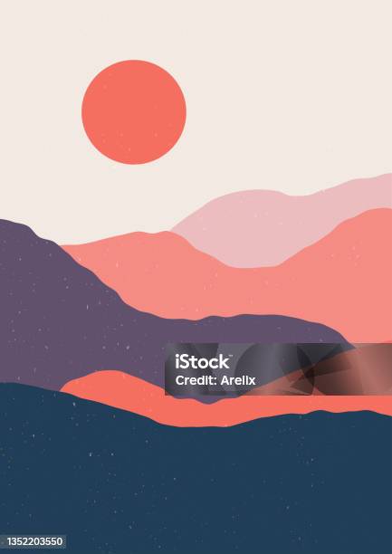 Lanskap Gunung Abstrak Minimalis Tangan Kontemporer Modern Menggambar