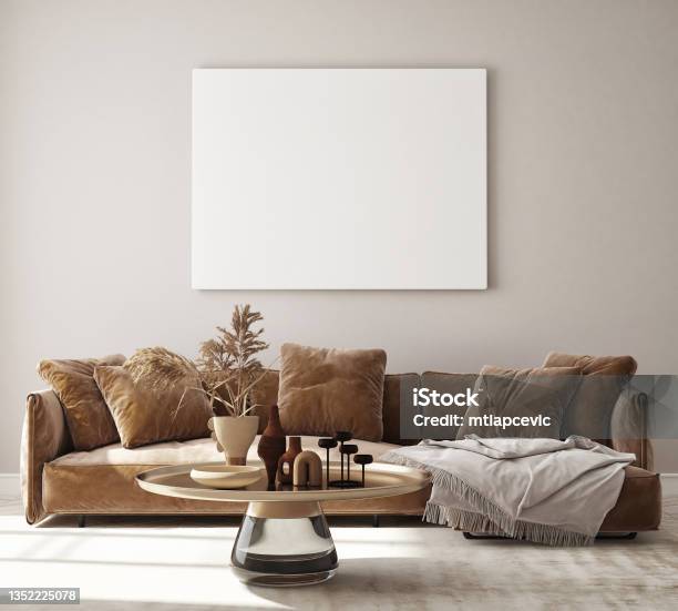 Bingkai Poster Mock Up Dengan Latar Belakang Interior Modern Ruang Tamu