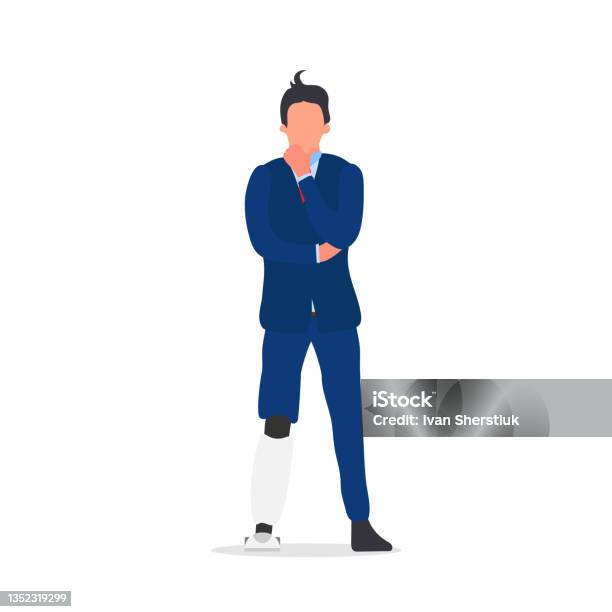 Pria Cacat Dengan Kaki Palsu Prostesis Orang Cacat Ilustrasi Vektor