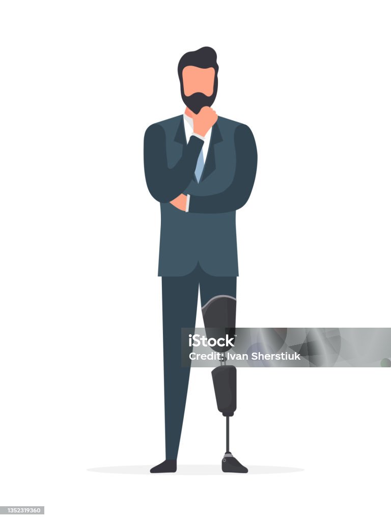 Pria Cacat Dengan Kaki Palsu Prostesis Orang Cacat Ilustrasi Vektor