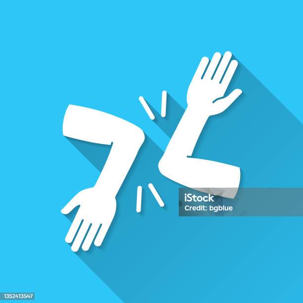 Coup De Coude Nouvelle Salutation Icône Sur Fond Bleu Flat Design With