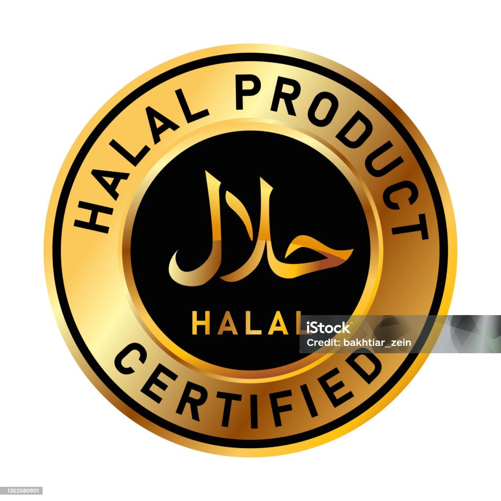 Cap Makanan Halal Emas Islam Muslim Menyetujui Stiker Lencana Produk Dalam Latar Belakang Putih