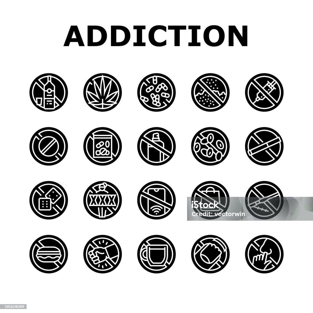Addiction Substance Dependence Icons Set Vector Stock Illustration ... Addiction Substance Dependence Icons Set Vector Stock Illustration ...