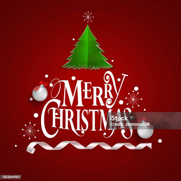 Kartu Ucapan Natal Selamat Natal Dengan Pohon Natal Ilustrasi Vektor