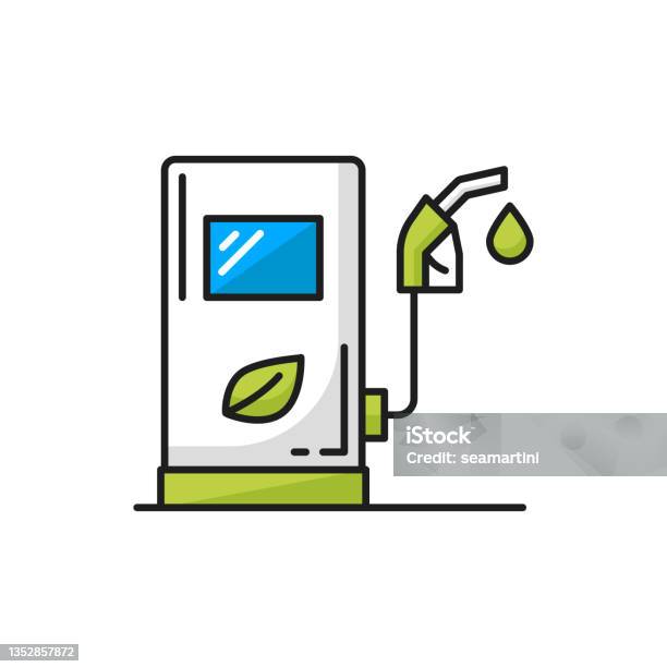 Hijau Biofuel Bahan Bakar Nozzle Dan Ikon Jalur Kabin Ilustrasi Stok