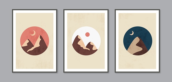 Poster Lanskap Kontemporer Abstrak Latar Belakang Boho Modern Diatur