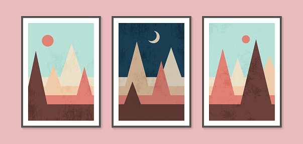 Poster Lanskap Kontemporer Abstrak Latar Belakang Boho Modern Diatur