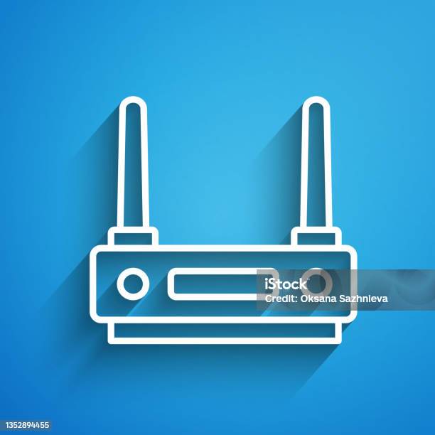 Routeur De Ligne Blanche Et Icône De Signal Wifi Isolés Sur Fond Bleu