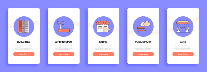 Écran De Page De Lapplication Mobile City Life Concept Onboarding Avec