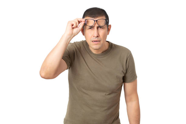 110 Man With Glasses Having Trouble Seeing Cell Phone Vision Problems
