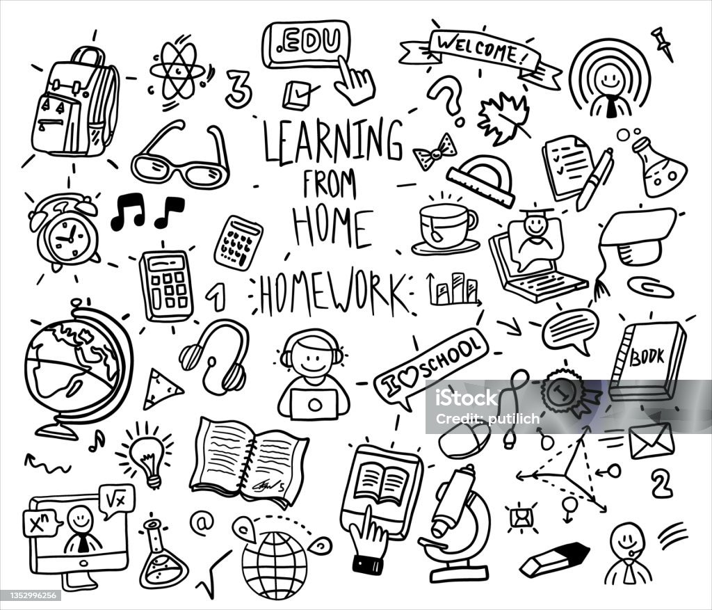 Set Elemen Doodle Buku Yang Digambar Tangan Ebook Lampu Simbol