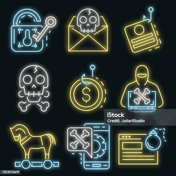 Phishing Icon Set Vector Neon Stock Illustration Download Image Now