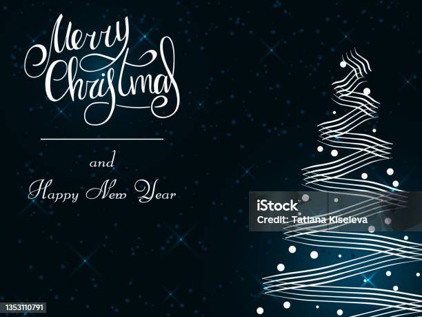 Tulisan Tangan Huruf Putih Dengan Latar Belakang Biru Tua Pohon Natal