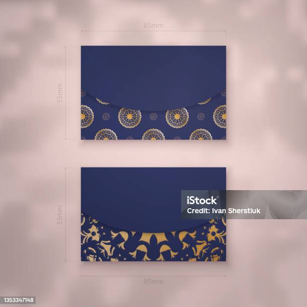Template Kartu Nama Berwarna Biru Tua Dengan Ornamen Emas India Untuk