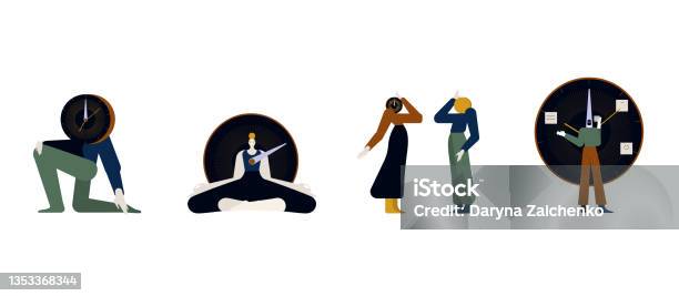 Concept Dinteraction Personnes Et Temps Défini Vecteur Illustration