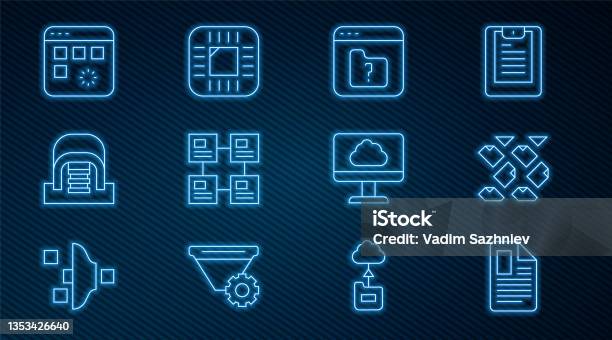 Set Line File Document Data Stream Missing Hierarchy Organogram Chart Hangar With Servers 8420