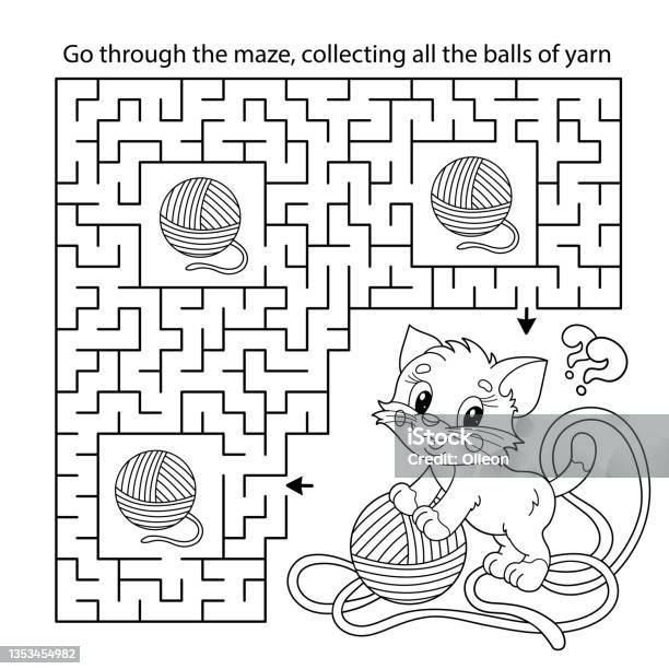Labyrinthe Ou Jeu De Labyrinthe Puzzle Coloriage Contour Du Chat De