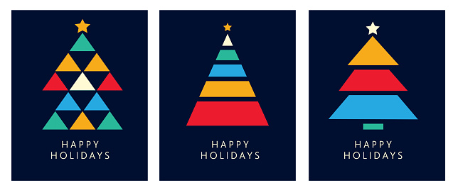 Set Happy Holidays Kartu Ucapan Template Desain Datar Dengan Bentuk
