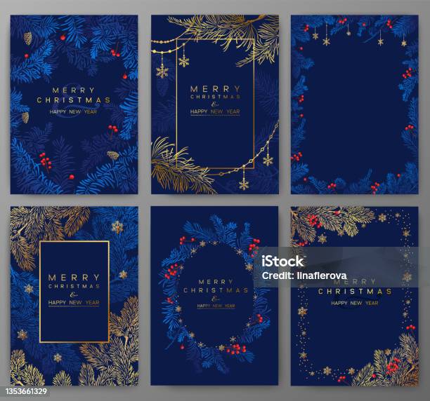Jeu Vectoriel De Cartes De Noël Avec Des Branches Dorées Darbre De Noël