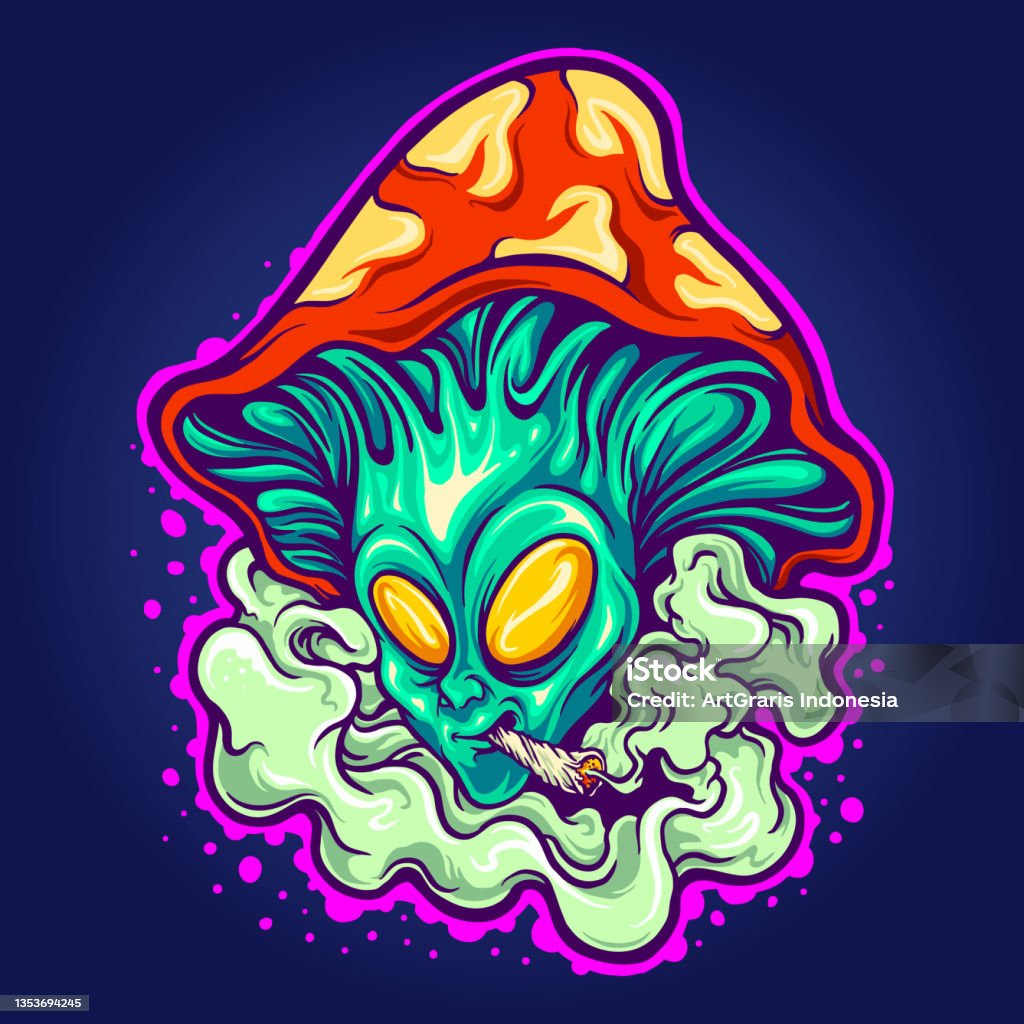 Alien Head Pilz Unkraut Rauchen Vektor Illustrationen Stock Vektor Art