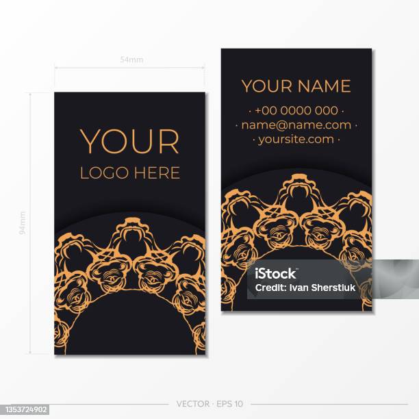 Template Kartu Nama Hitam Dengan Ornamen Emas Mewah Desain Kartu Nama