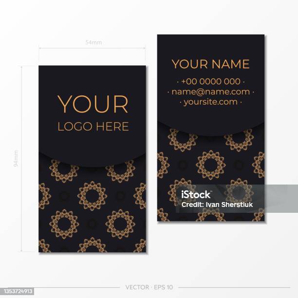 Template Kartu Nama Hitam Dengan Ornamen Emas Mewah Desain Kartu Nama