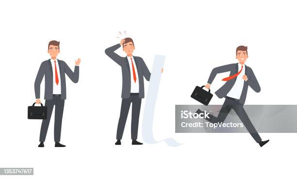 Pengusaha Atau Karyawan Kantor Mengenakan Jas Dan Dasi Merah Berdiri