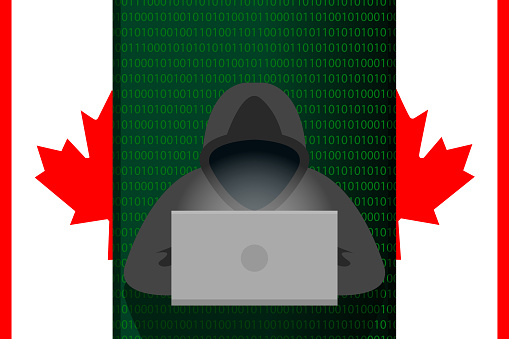 Hacker Canadien Dans Une Cagoule Avec Un Drapeau De Pays Vecteur ... Hacker Canadien Dans Une Cagoule Avec Un Drapeau De Pays Vecteur ...