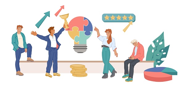 Tim Berpikir Dan Brainstorming Kerjasama Bisnis Yang Sukses Vektor