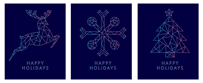 Set Happy Holidays Kartu Ucapan Template Desain Datar Dengan Bentuk