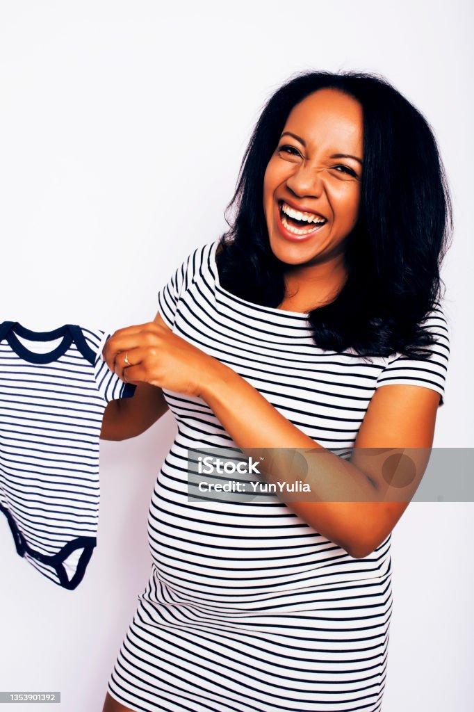 Close Up Portrait Of Pregnant Woman Belly Isolated On White Background