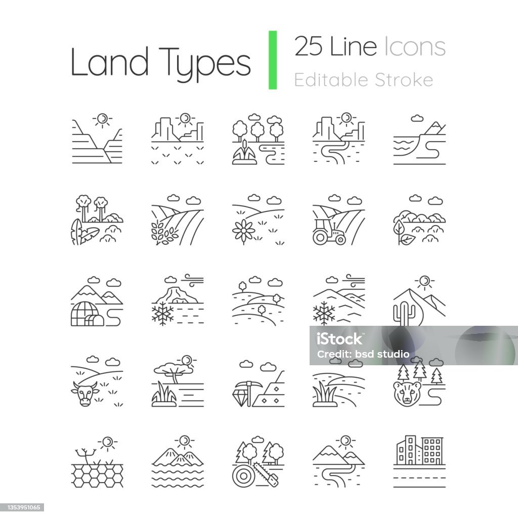 Land Types Linear Icons Set Stock Illustration - Download Image Now ... Land Types Linear Icons Set Stock Illustration - Download Image Now ...