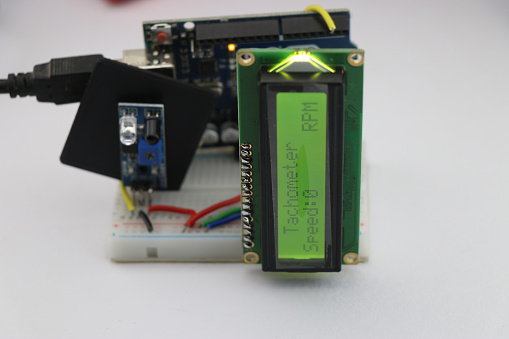 Opensource Hardware And Software Tachometer Project Made From Breadboard Ir Sensor And Lcd