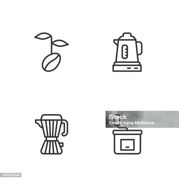 Vetores De Definir A Linha Moedor Manual De Café Pote De Moca Da
