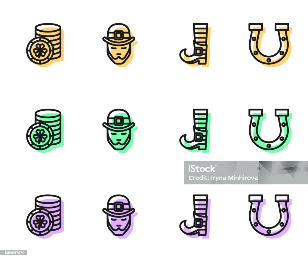 Réglez La Ligne De La Botte Leprechaun La Pièce De Lutin Doré Et Licône