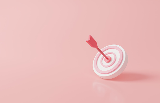 Panah Mengenai Pusat Target Dengan Latar Belakang Pastel Merah Muda ... Panah Mengenai Pusat Target Dengan Latar Belakang Pastel Merah Muda ...