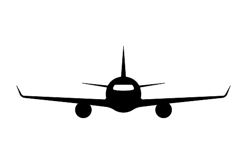Icône Davion Avion De Ligne Silhouette Noire Vue De Face Illustration