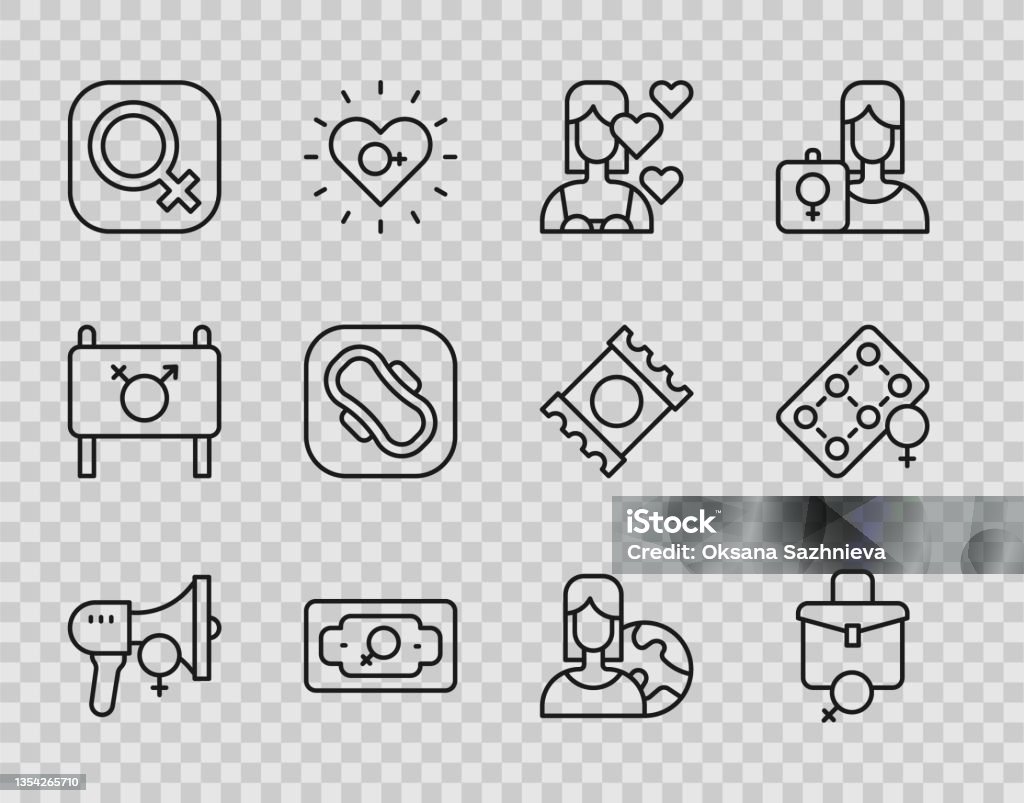 Set Line Feminist Activist Work For Female Love Yourself Money Growth