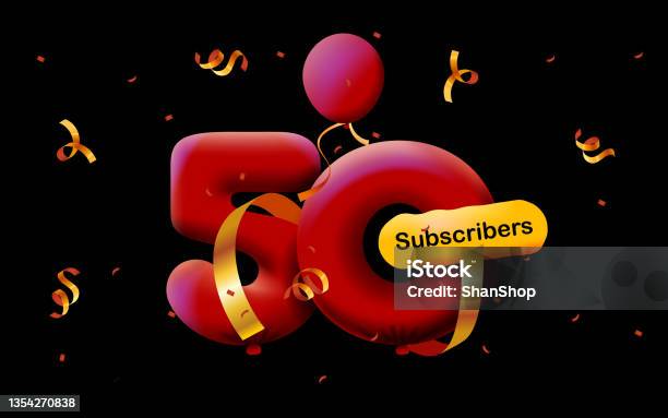 Banner With 50 Followers Thank You In Form Of 3d Red Balloons And