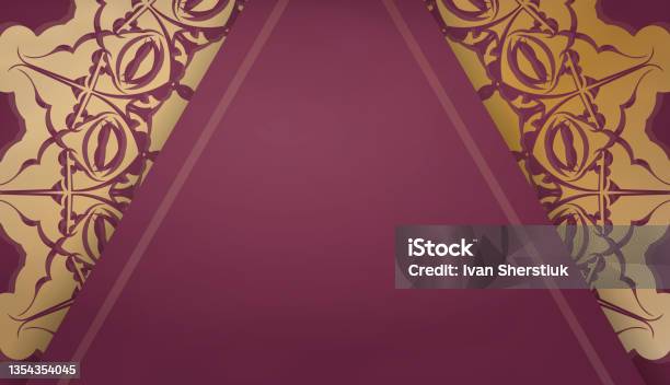 Spanduk Burgundy Dengan Ornamen Emas Vintage Untuk Desain Logo