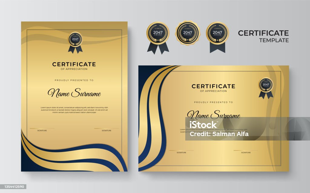 Modern Blue And Gold Certificate Template Diploma Certificate Border