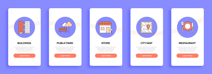City Life Concept Onboarding Mobile App Page Screen With Line Icons Ux