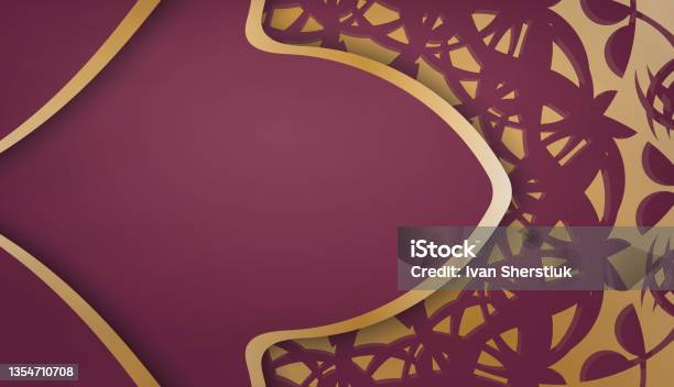Template Spanduk Burgundy Dengan Ornamen Emas Abstrak Dan Ruang Logo