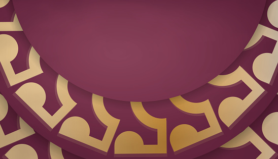 Template Spanduk Burgundy Dengan Ornamen Emas India Untuk Desain Di